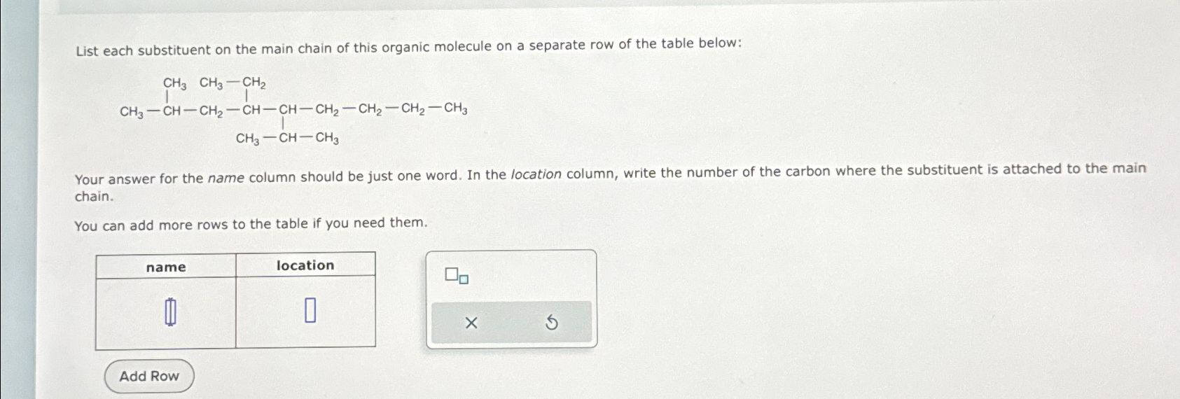 Solved List each substituent on the main chain of this | Chegg.com