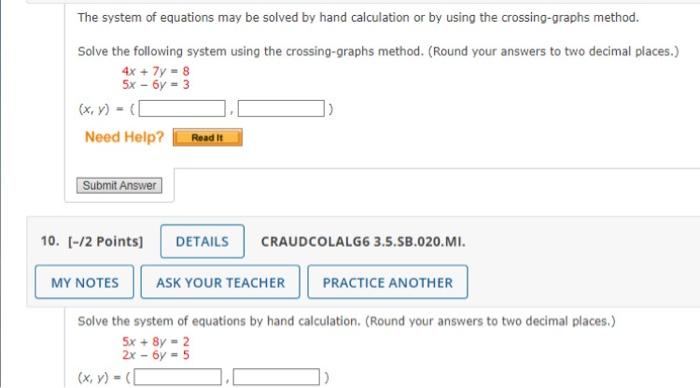 Solved The system of equations may be solved by hand | Chegg.com