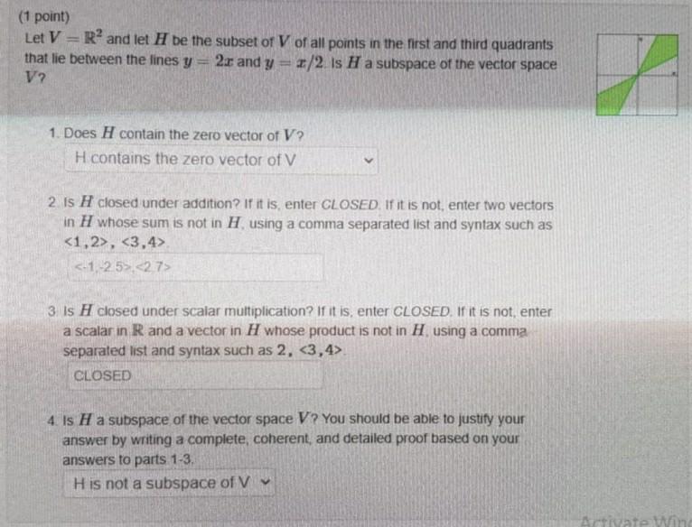 Solved Let V=R2 and let H be the subset of V of all points | Chegg.com
