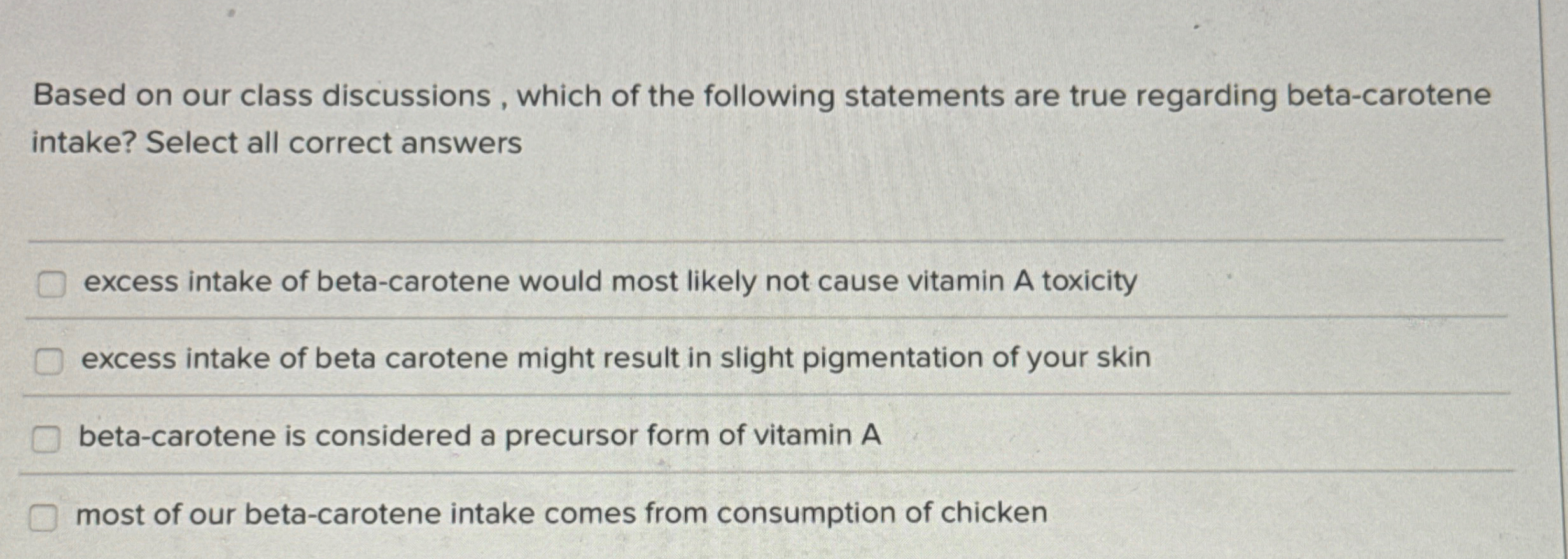 Solved Based on our class discussions, which of the | Chegg.com