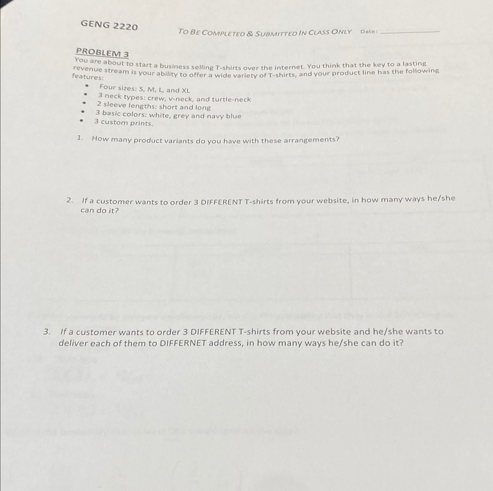 Solved GENG 2220TO BE COMPLETED & SUBMITTED IN CLASS | Chegg.com