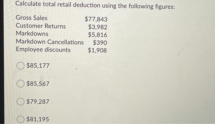Solved Calculate total retail deduction using the following | Chegg.com