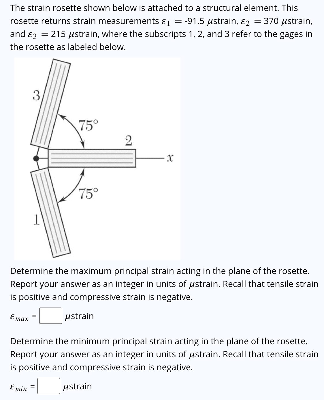 Solved The strain rosette shown below is attached to a | Chegg.com