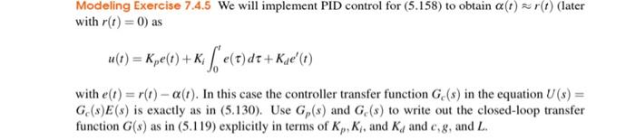 Solved Modeling Exercise 7.4.5 We will implement PID control | Chegg.com