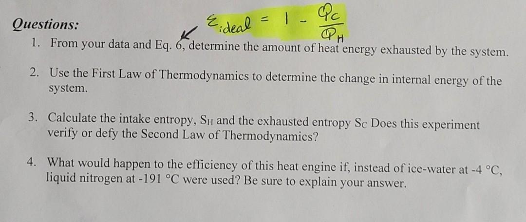 Solved Questions: 1. From your data and Eq. 6, determine the | Chegg.com