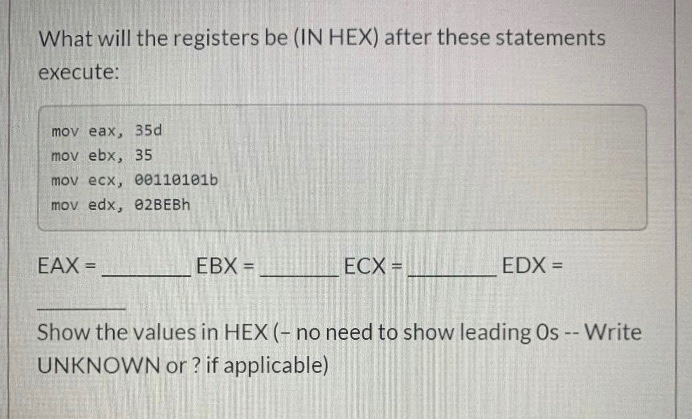 Solved What will the registers be (IN HEX) after these | Chegg.com