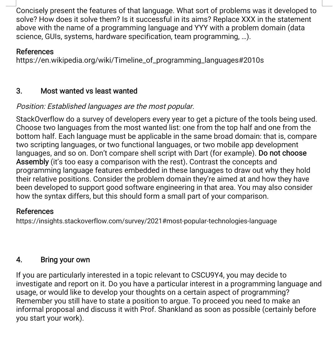 Assignment: Programming Languages Report plus peer | Chegg.com