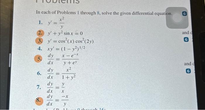Solved In each of Problems 1 through 8, solve the given | Chegg.com