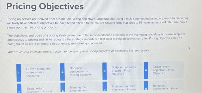 Solved Pricing objectives are derived from broader marketing | Chegg.com