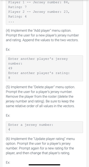 This program will store roster and rating information for a soccer team ...