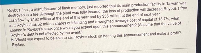 Solved Roybus, Inc., a manufacturer of flash memory, just | Chegg.com