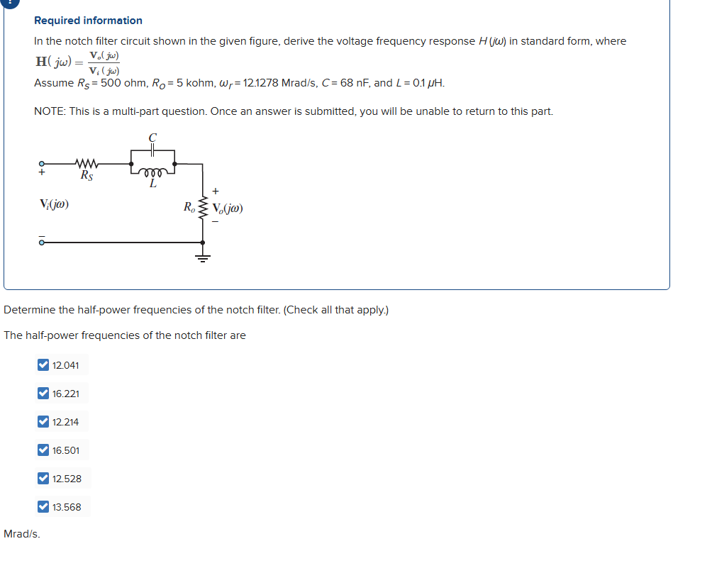 Solved Required information In the notch filter circuit | Chegg.com