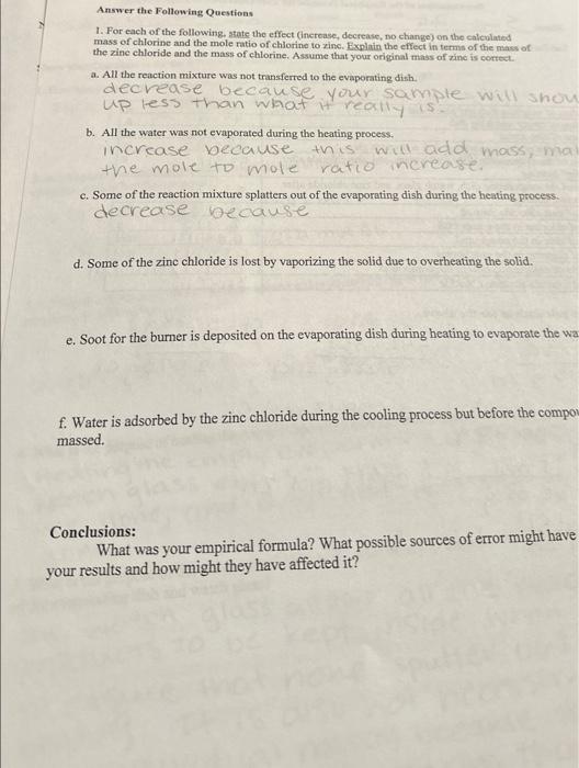 Solved Answer the Following Questions 1. For each of the | Chegg.com