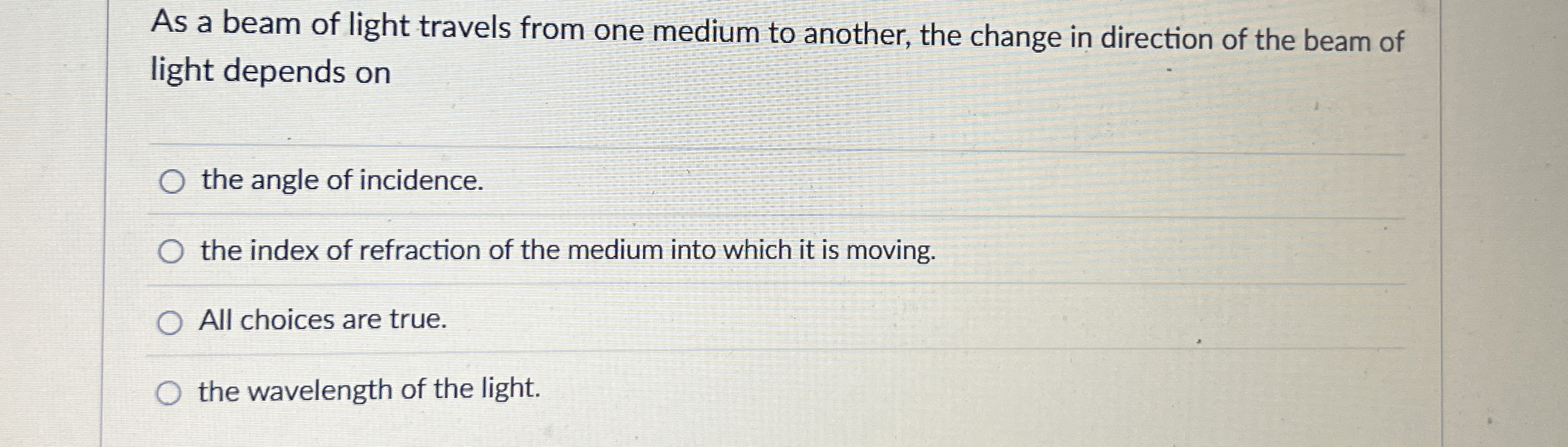 Solved As a beam of light travels from one medium to | Chegg.com
