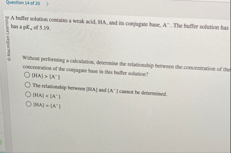 Solved Question 14 ﻿of 2045 ﻿A buffer solution contains a | Chegg.com