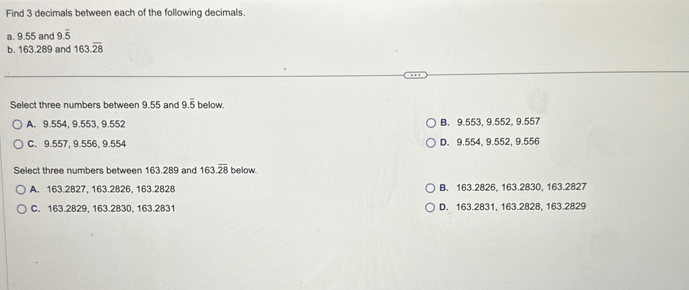 Solved Find 3 ﻿decimals between each of the following | Chegg.com