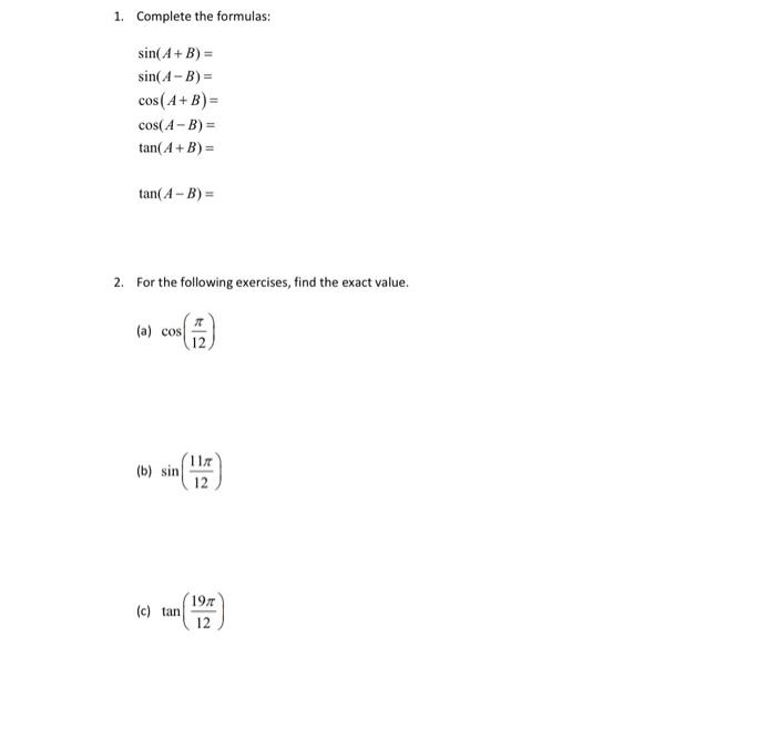 [Solved]: 1. Complete the formulas: [ begin{array}{l} si