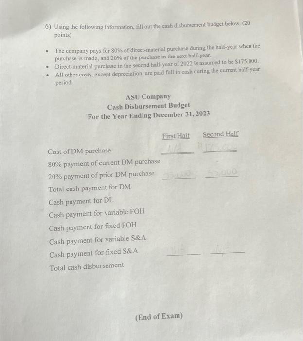 Solved 3) Using the following information, fill out the | Chegg.com