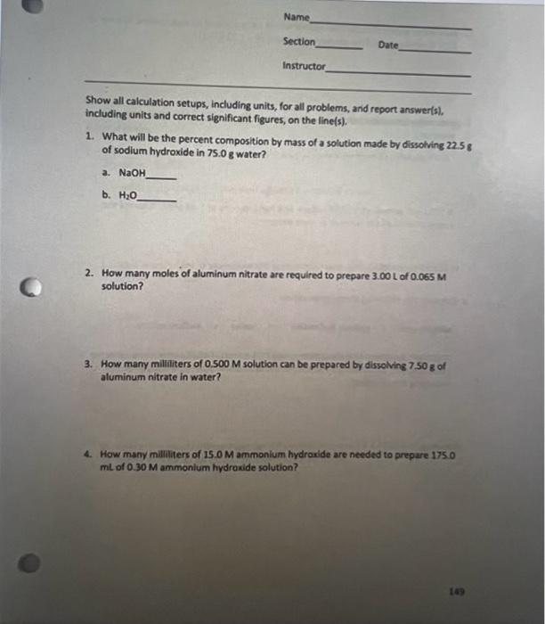 Solved Name Section Date Instructor Show all calculation | Chegg.com