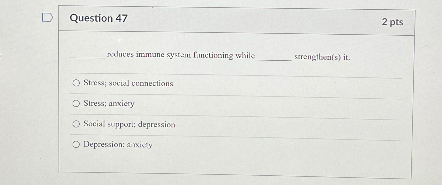 Solved Question 472 ﻿ptsreduces immune system functioning | Chegg.com