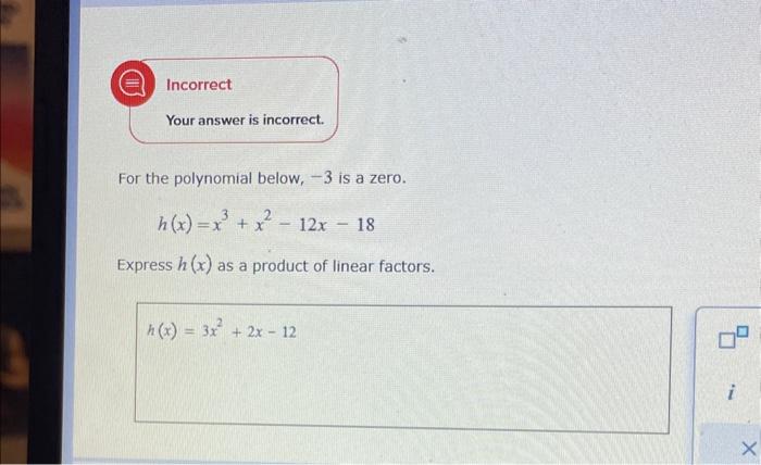 Solved Incorrect Your answer is incorrect. For the | Chegg.com