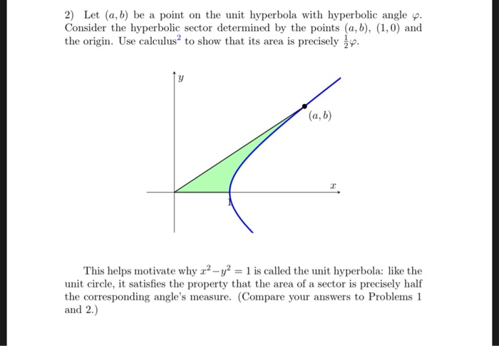 Solved 2) Let (a, b) be a point on the unit hyperbola with | Chegg.com