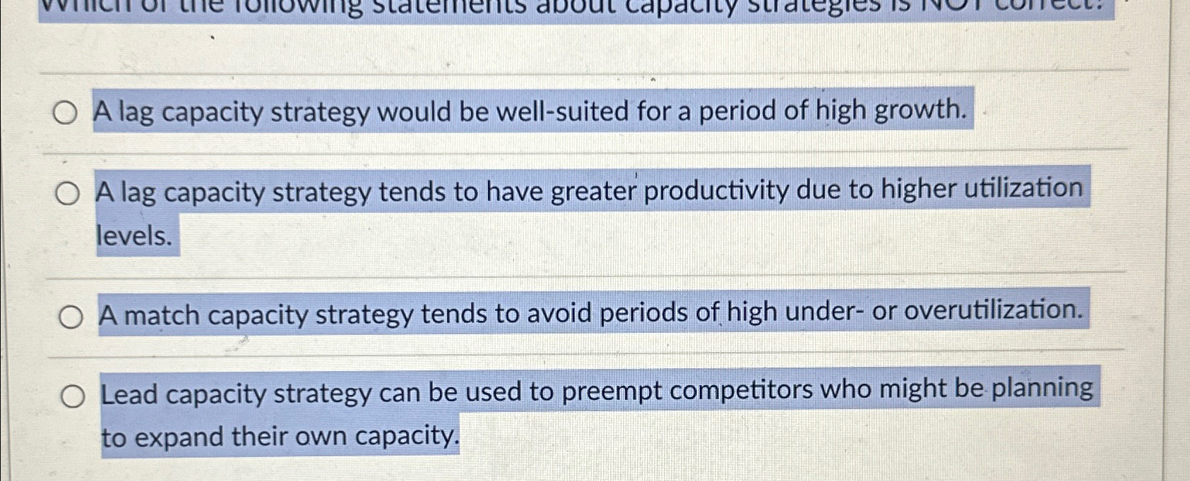 Solved A lag capacity strategy would be well-suited for a | Chegg.com