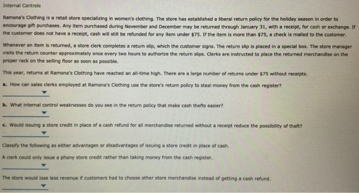 Solved Internal Controls Ramona's Clothing is a retail store | Chegg.com
