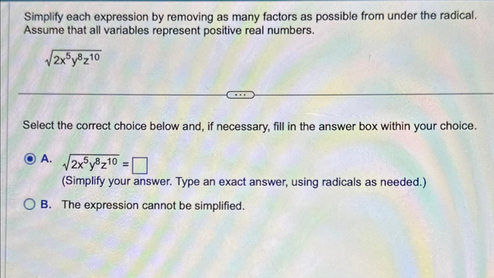 Solved Simplify each expression by removing as many factors | Chegg.com