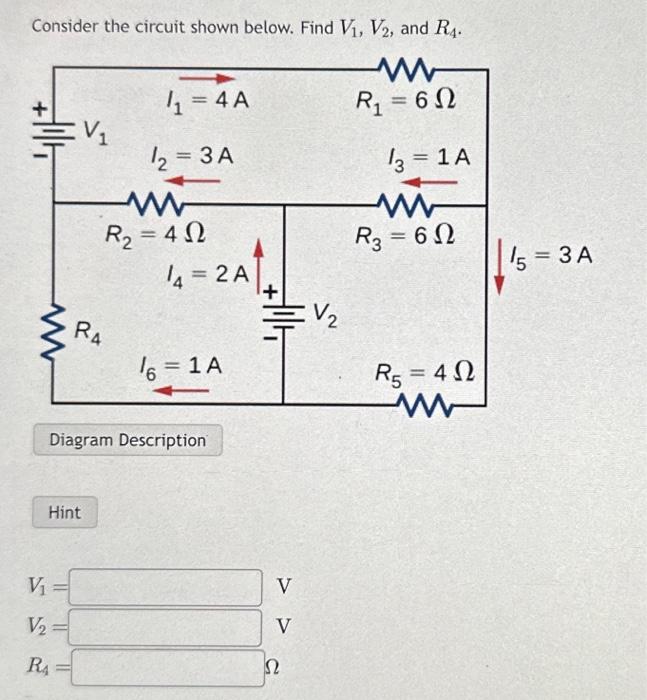 Solved Consider the circuit shown below. Find V1,V2, and R4. | Chegg.com