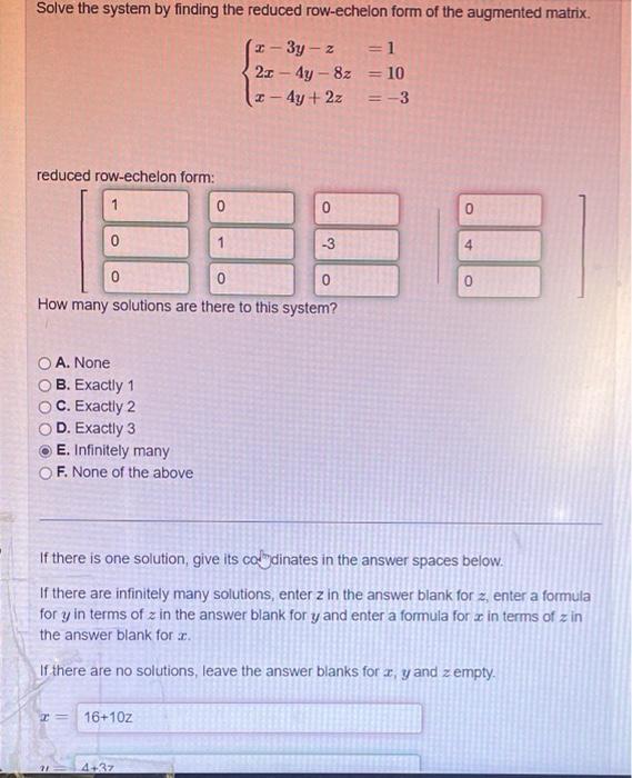 Solved Solve The System By Finding The Reduced Row Echelon 