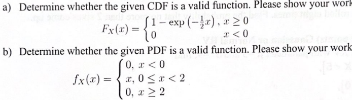 Solved a) ﻿Determine whether the given CDF is a valid | Chegg.com
