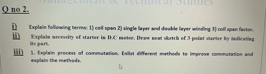 Solved Qno 2.i) ﻿Explain following terms: 1) ﻿coil span 2) | Chegg.com