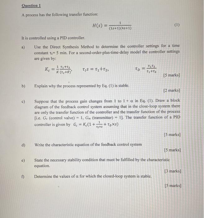 Solved A process has the following transfer function: | Chegg.com