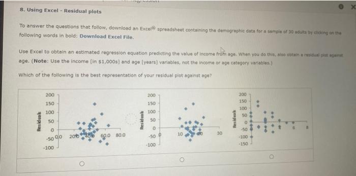 Solved 8. Using Excel - Residual plots To answer the | Chegg.com