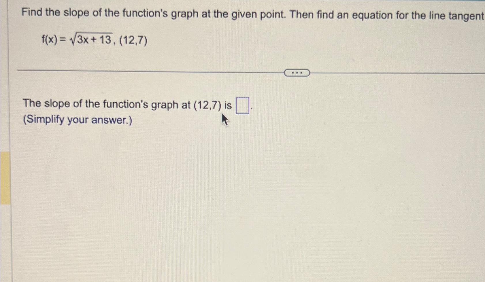 Solved Find the slope of the function's graph at the given | Chegg.com