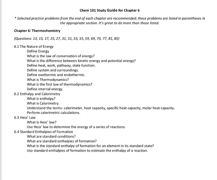 Chem 101 Study Guide for Chapter 6 Selected practice | Chegg.com