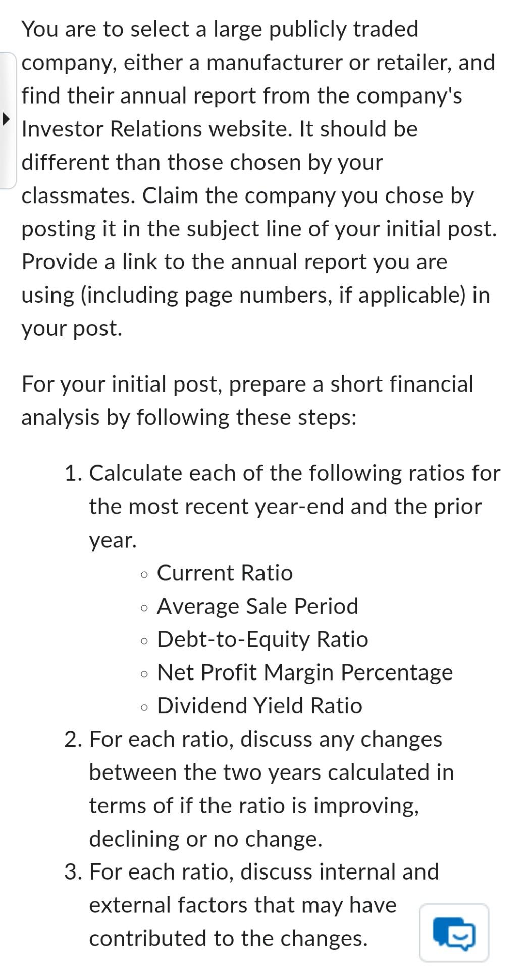 Solved You are to select a large publicly traded company, | Chegg.com
