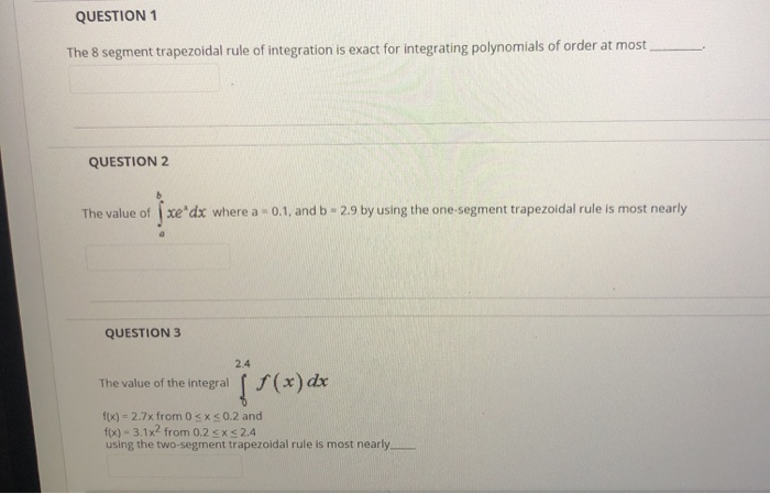 Solved QUESTION 1 The 8 segment trapezoidal rule of | Chegg.com