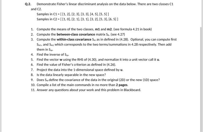 Q.2. Demonstrate Fisher's linear discriminant | Chegg.com