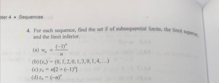 Solved pter 4 . Sequences 4. For each sequence, find the set | Chegg.com