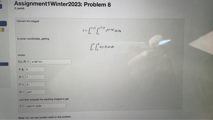 Solved Assignment1Winter2023: Problem 8 (1) point) Corvert | Chegg.com