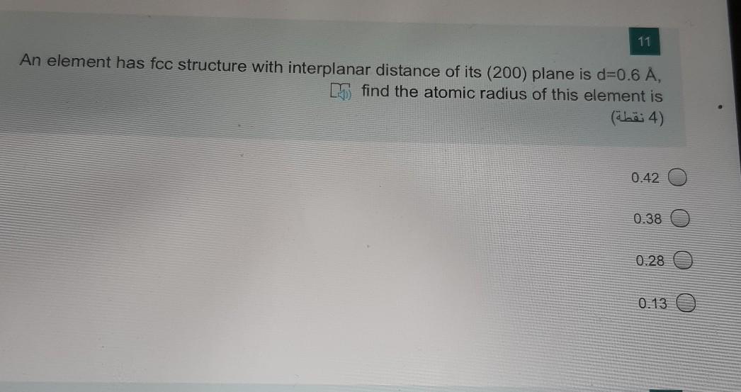 Solved 11 An element has fcc structure with interplanar | Chegg.com