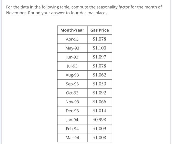 Solved For the data in the following table, compute the | Chegg.com