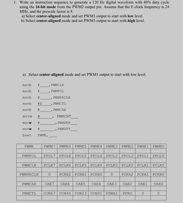 Solved Write an instruction sequence to generate a 120 Hz | Chegg.com
