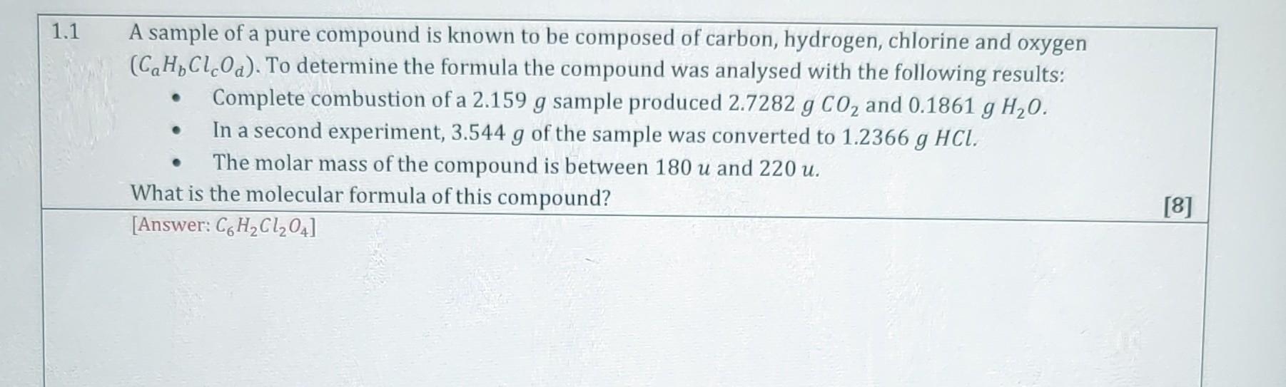 Solved A sample of a pure compound is known to be composed | Chegg.com