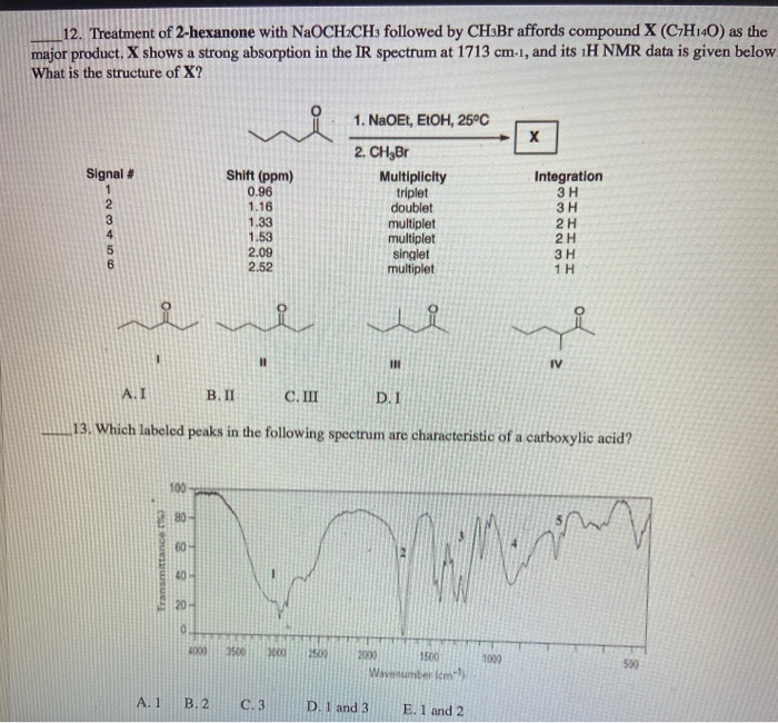 Solved 12. Treatment of 2-hexanone with NaOCH-CH: followed | Chegg.com