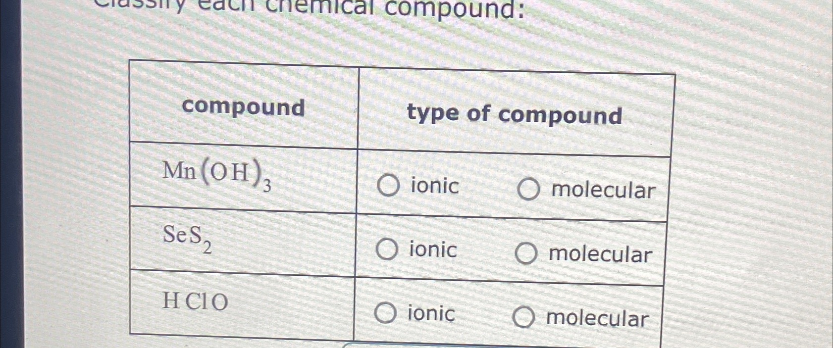 Solved Table Compoundtype Of 9923