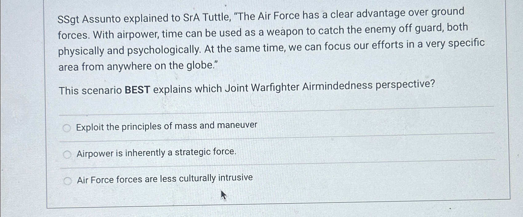 Solved SSgt Assunto explained to SrA Tuttle, "The Air Force | Chegg.com