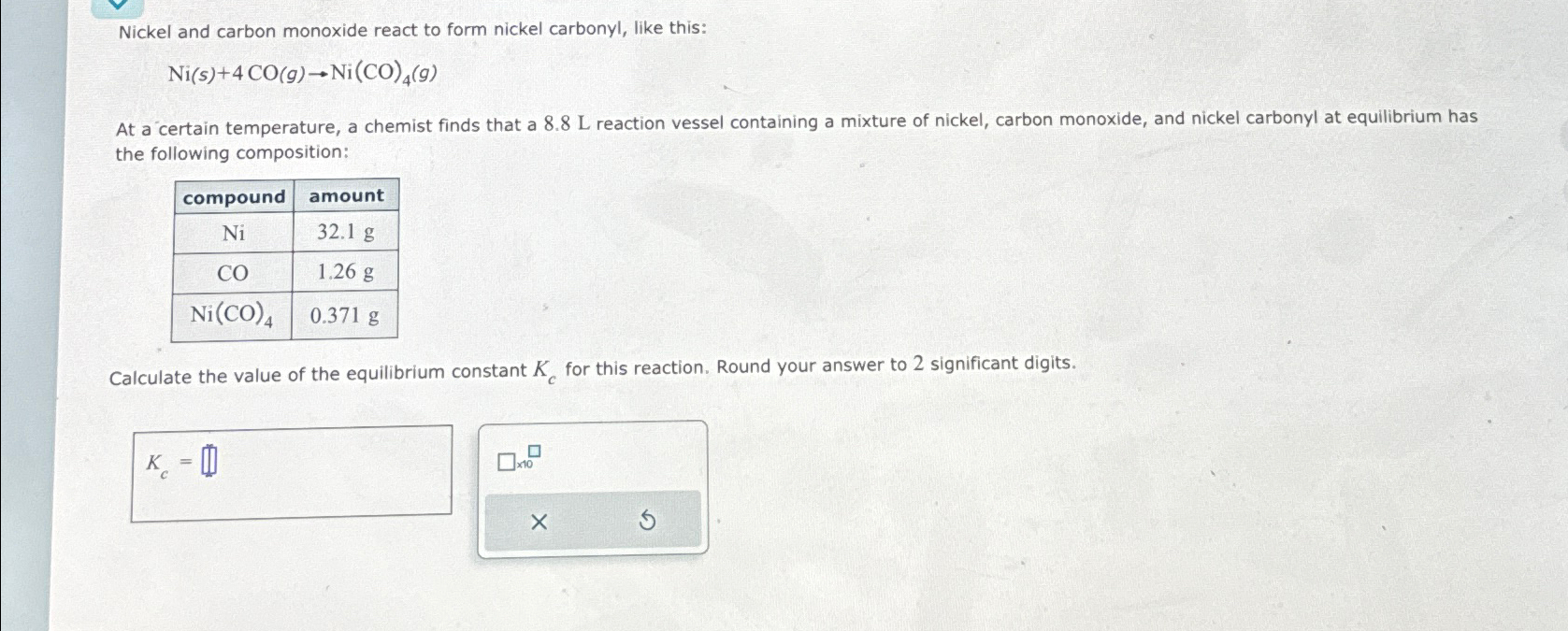 Solved Nickel and carbon monoxide react to form nickel | Chegg.com